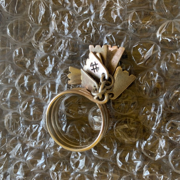 Dangling Ring With Charms, Yellow 14K Gold Plated Sterling Silver ...