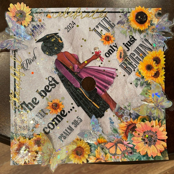 Custom Graduation Cap Topper Black Girl, Personalized God Message Grad ...