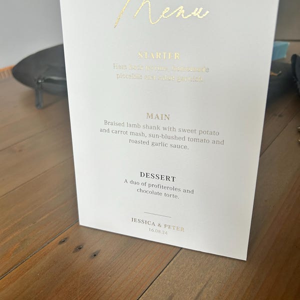 Autograph Foiled White Wedding Menus Gold Foil Custom Wedding Menu ...