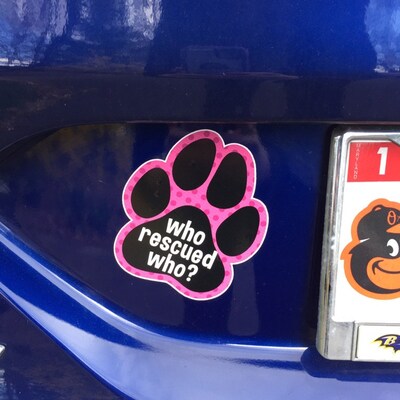 Who Rescued Who Decal Dog Paw Print Rescue Bumper Sticker Pet Car Decal ...
