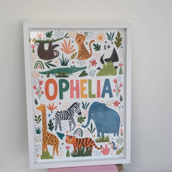 Personalised Jungle Animal Name Print, Children's Nursery Bedroom ...