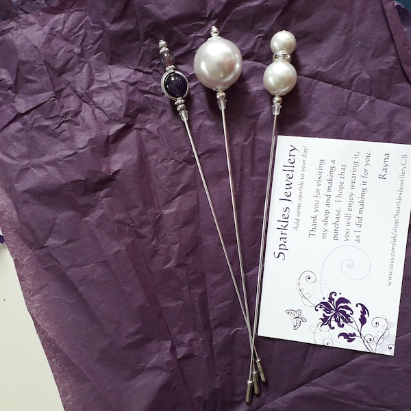 Teardrop Pearl Hat Pins in Silver or Gold With Choice of Length - Etsy