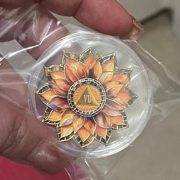 1-99 Years Sobriety Coin With Sunflower, Alcoholics Anonymous Token ...