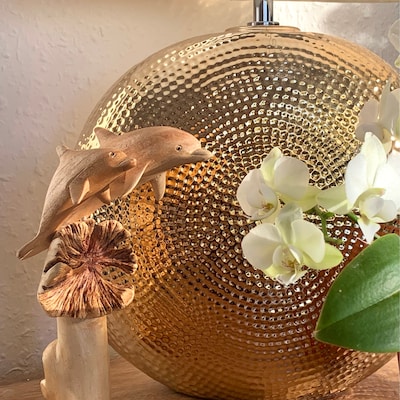 Unique Dolphin Sculpture, Wave, Hand Carved Figurine, Wood Carving ...