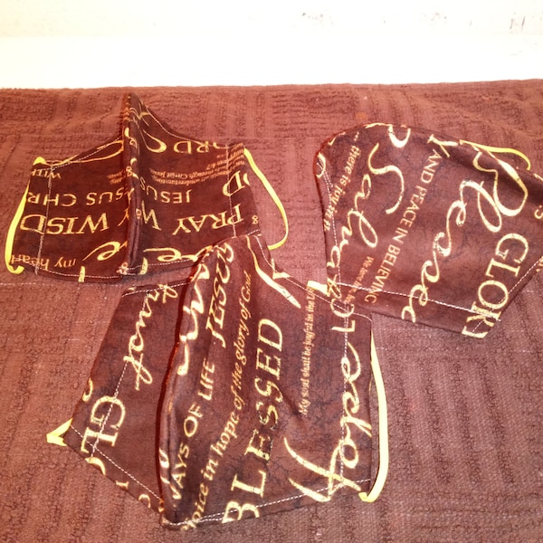 Religious Christian Fabric by the Yard, Brown Gold Faith Bible ...