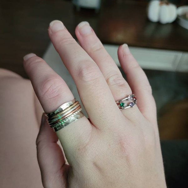 925 Sterling Silver Spinner Ring for Women, Silver and Gold Brass ...