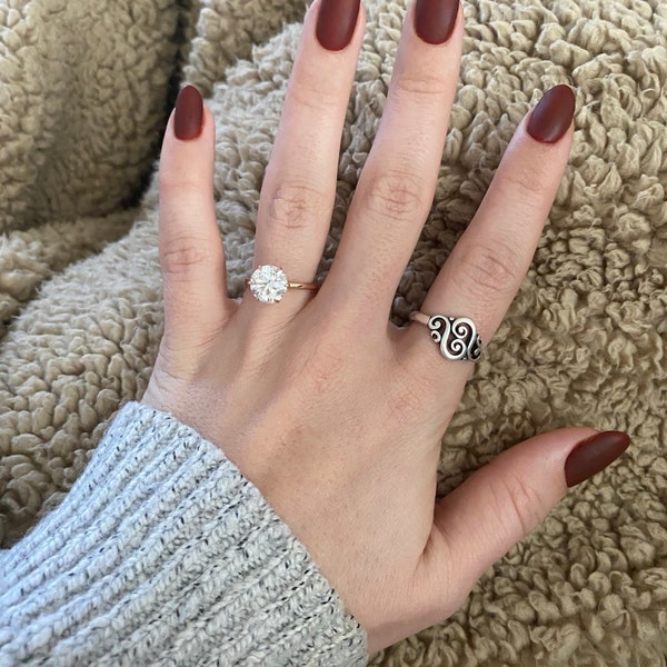 3 CT Round Engagement Ring Solid Gold , Dainty Solitaire Ring, 9mm ...