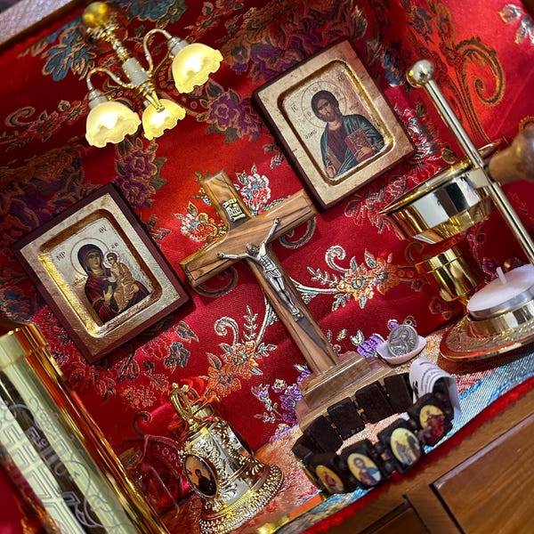 Triptych Christian Icon of Virgin Mary gorgoipikoos and Archangels With Aging Technique ...