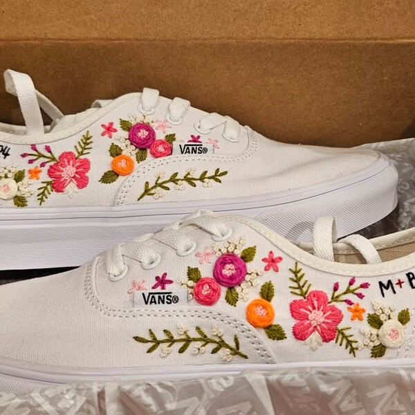 Custom Vans Embroidered Shoes Vans Bridal Sneakers Embroidered Wedding ...