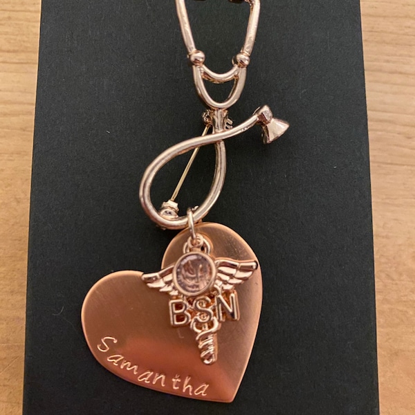 Rose Gold Stethoscope Heart Nurse Pin - RN Pin - Nurse Graduation - NP ...