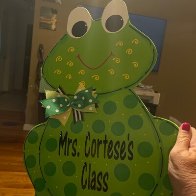 FROG TEACHER SIGN Wall Art Hanger Plaque Decor Hand Painted Handcrafted ...