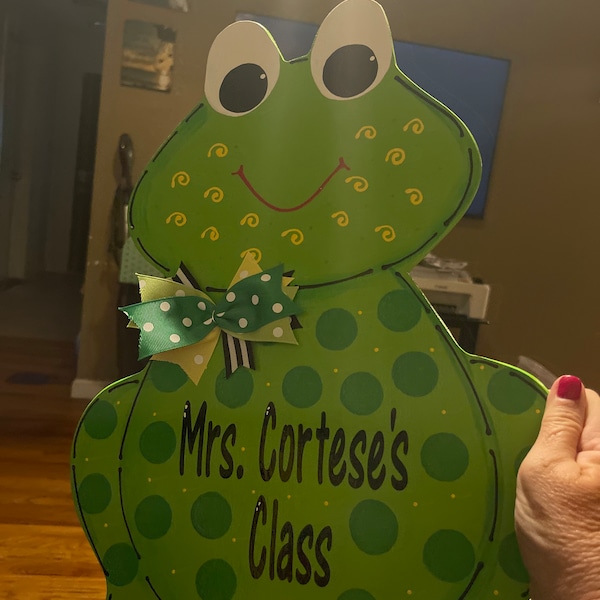 FROG TEACHER SIGN Wall Art Hanger Plaque Decor Hand Painted Handcrafted ...