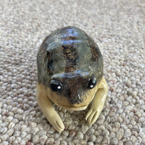 Handmade Mini Fat Brown Yellow Desert Rain Frog Figurine Gift | Small ...