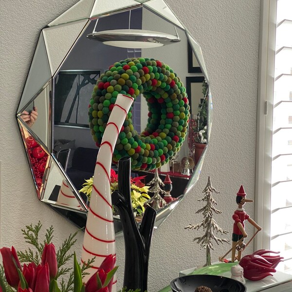 27 Rainbow Pom Pom Statement Mirror, Unique Wall Mirror. Large Round ...