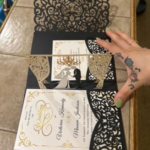 Pop up Beach Wedding Invitations Sample Palms Design Dark Skin Tone ...