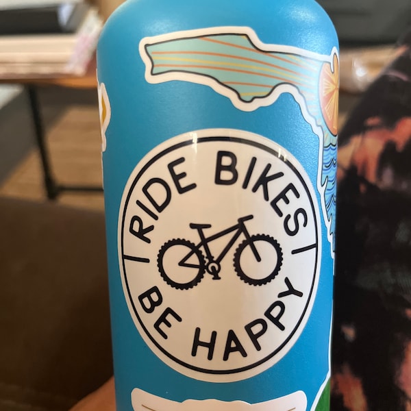 Ride Bikes Be Happy Sticker | Cyclist Decal | for Bicycle Water Bottles ...