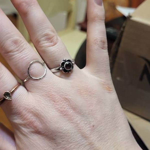 Silver Circle Ring Karma Ring Hammered 10mm Circle Geometric Statement ...