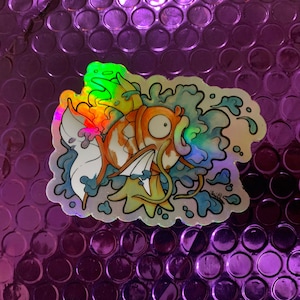 Holographic Magikarp Pokemon Sticker, Carp Sticker, Fish Sticker, Gamer ...