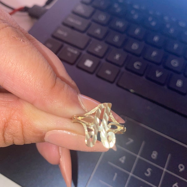 10k Solid Gold Cursive Initial Letter Monogram Ring (small 16.2mm) Diamond Cut Alphabet ...