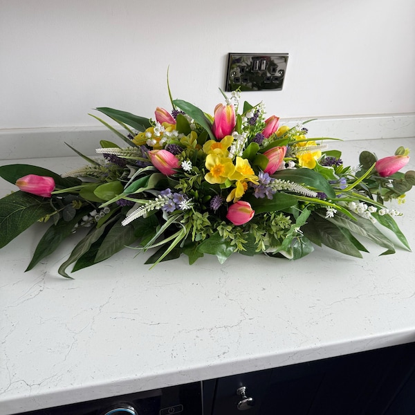 Restful, Artificial Spray Funeral Flowers Coffin Topper Memorial ...