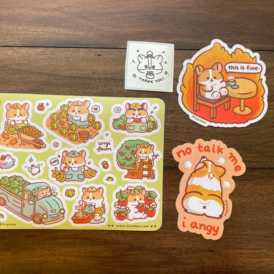 Tri-color Corgi Macaron Sticker, Corgi Sticker, Dog Stickers, Cute ...