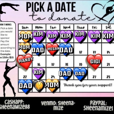 EDITABLE Cheer Template Pick a Date Fundraiser Calendar - Etsy