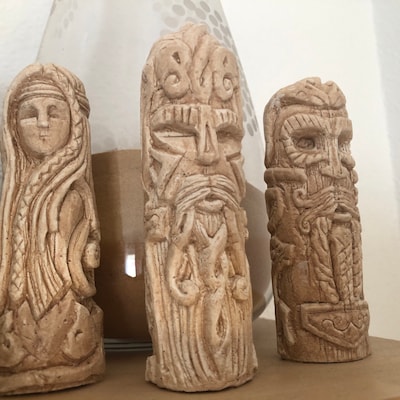 Set of 3 Norse Totems Viking Gods Idols Odin Thor Freya Freyja Asatru ...