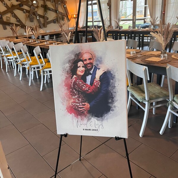 Wedding Welcome Sign Watercolor Couple Portrait,, Photo Wedding Sign ...