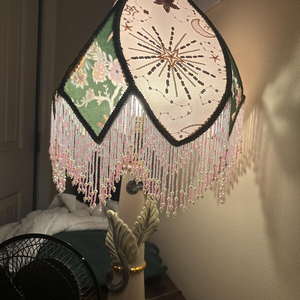 Luxury Arched Shape Lamp Shade, Velvet Fringed Lamp Cover,embroidered ...