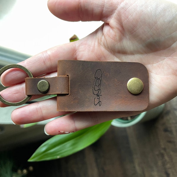 Personalized Photo Metal Tag Leather Keychain - Engraved Leather Cover ...
