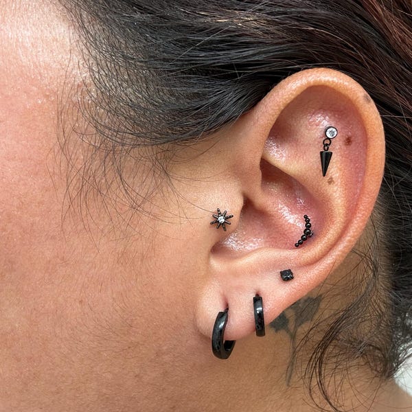 Dainty Bezel Rook Hoop Earring Bezel Stone Helix Hoop Rook Earring ...