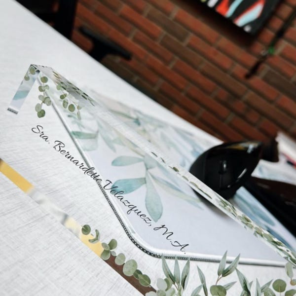 Green Leaf Desk Name Plate, Green Leaves on Clear Acrylic, Personalized ...