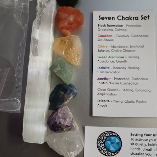 7 Chakra Crystal Set & Selenite Wand - Raw Crystal Chakra Kit - Rough ...