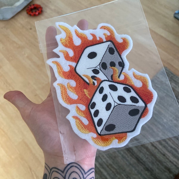 Flaming Dice Iron on Embroidery Patch Mtcoffinz - Choose Size - Etsy