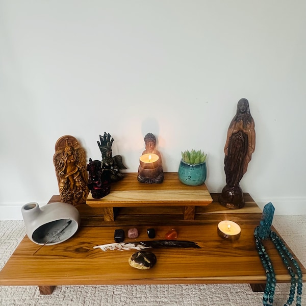 2 Altar Table Set, Straight Side 2 Tier Altar Tables, Teak Wood ...