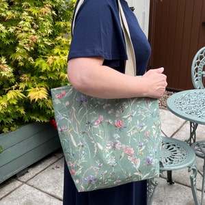 Long Handled Tote Bag Floral Blue or Red - Etsy