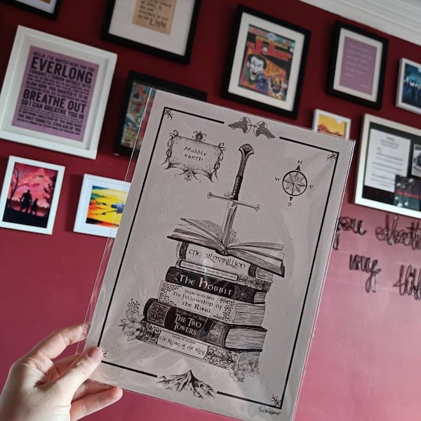 Tolkien Inspired Hand Drawn Book Stack Illustration Print // Lotr ...