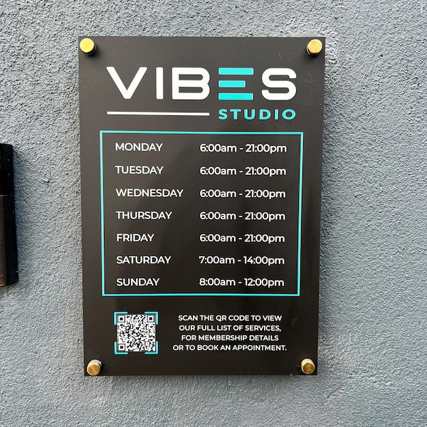 Custom Printed Acrylic Business Hours Sign, Personalised Shop Opening ...