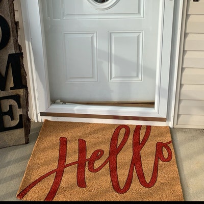 Hello Cursive Font Exterior Coir Welcome Door Mat - Etsy
