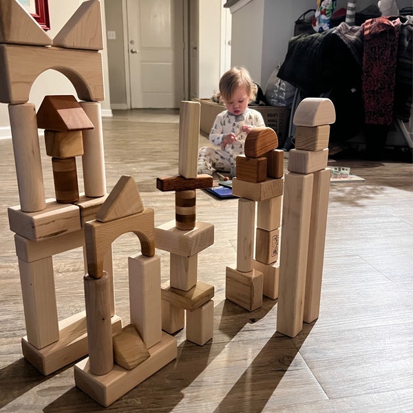 Wooden Block Set | Safe for Hand and Mouth Play | Wooden Blocks ...