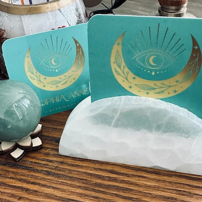 Half Moon Selenite Tarot Card Holder, Selenite Card Holder, Tarot Card ...