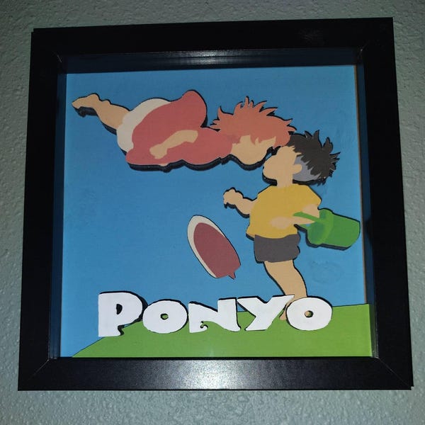 Ponyo 3D Movie Poster Shadow Box, 8x8, Studio Ghibli Art, Handmade ...