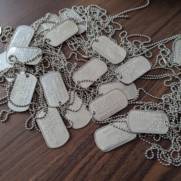 Two Military Dog Tags With Chain With Optional Silencer, Many Options ...