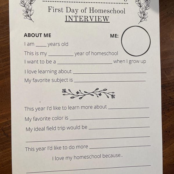First Day of Homeschool INTERVIEW Printable - Etsy