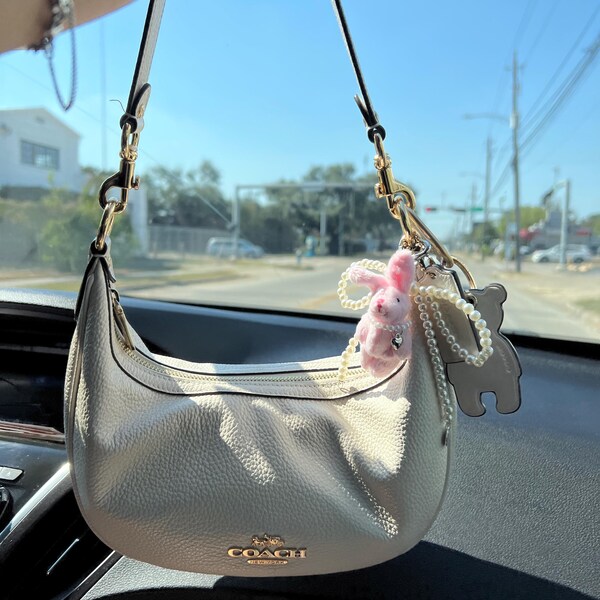 Handmade Pearl Ribbon Charm and Black Bunny Plush Bag Charm - Etsy