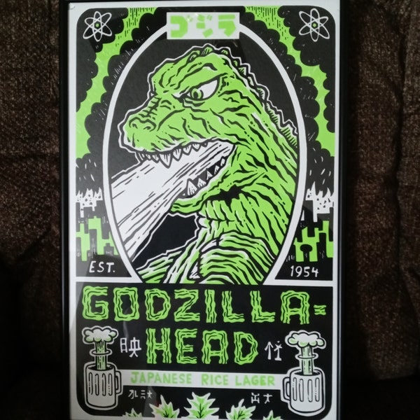 Godzilla Head Glow in the Dark Screen Print - Etsy