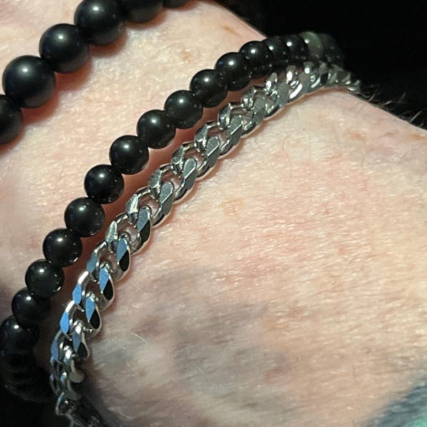 Men's Silver Curb Chain Necklace / 4mm Stainless Steel Water Resistant ...