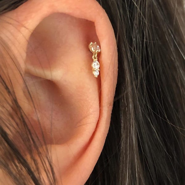 14K Solid Gold Snake Stud Earring Tiny Cartilage Piercing Tragus Helix ...