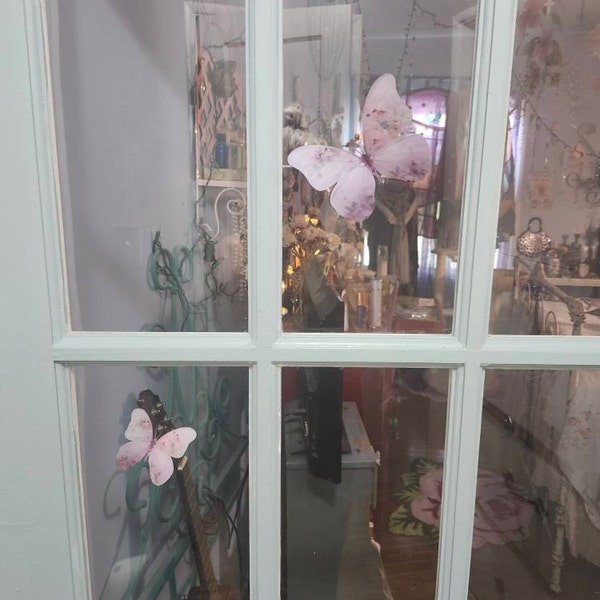 4 White Pink Shabby Chic Butterflies Rose Buds 3D Wedding Butterflies ...