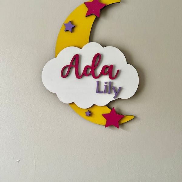 Personalized Moon Star Name Sign | Celestial Nursery Decor | Custom ...